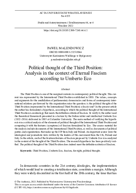(PDF) Political thought of the Third Position: Analysis in the context ...