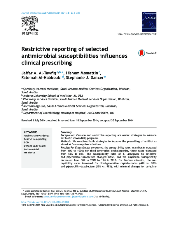 (PDF) Restrictive reporting of selected antimicrobial susceptibilities ...