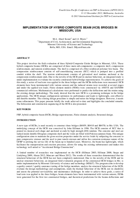 (PDF) Implementation of Hybrid Composite Beam (HCB) Bridges in Missouri ...