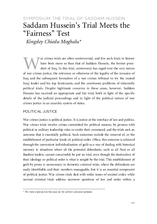 (PDF) Saddam Hussein's Trial Meets the “Fairness” Test