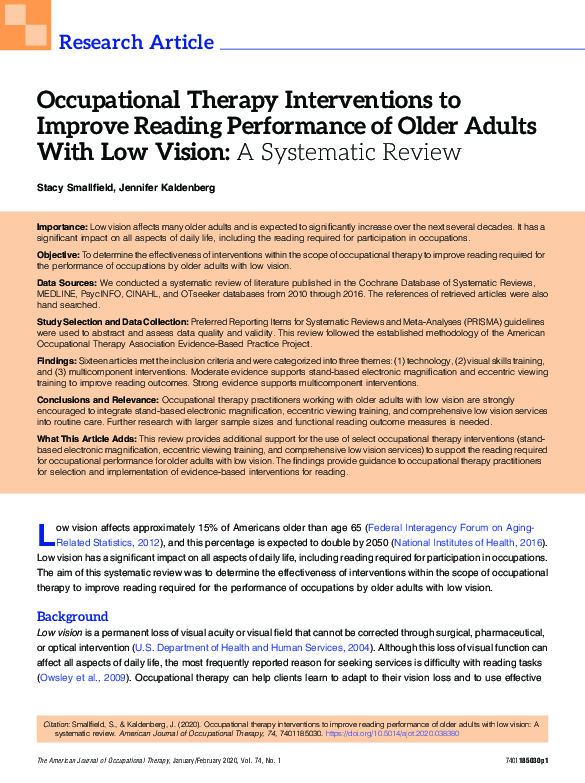(PDF) Occupational Therapy Interventions to Improve Reading Performance ...