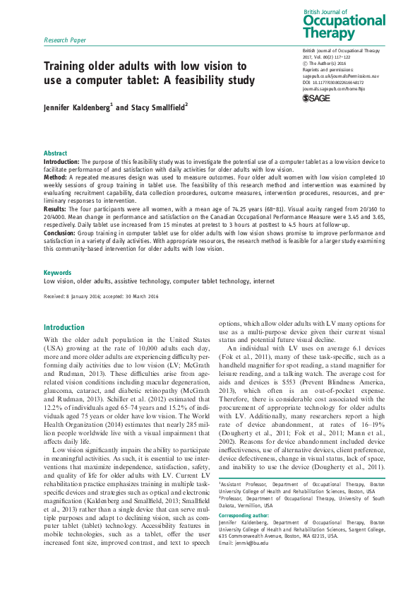 (PDF) Training older adults with low vision to use a computer tablet: A ...