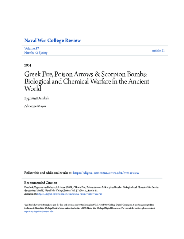(PDF) Greek Fire, Poison Arrows Scorpion Bombs: Biological and Chemical ...