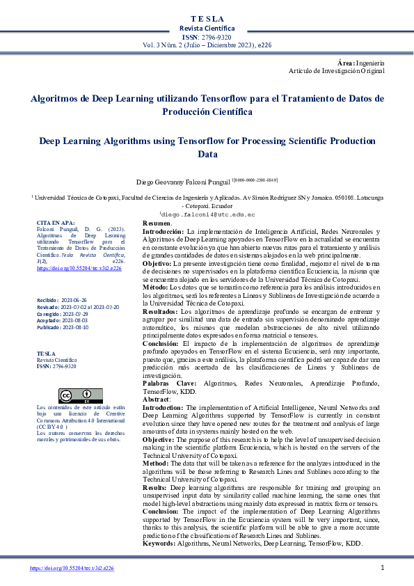 (PDF) Algoritmos de Deep Learning utilizando Tensorflow para el Tratamiento de Datos de ...