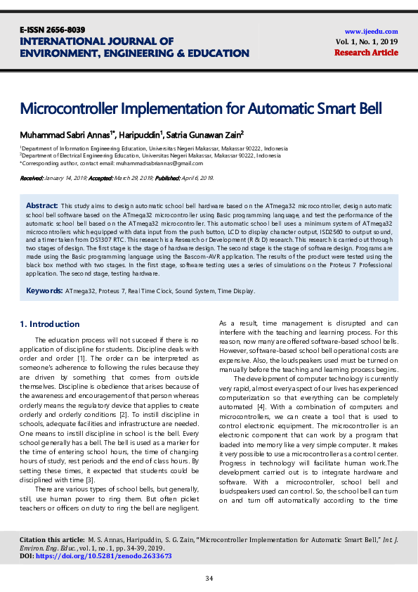 (PDF) Microcontroller Implementation for Automatic Smart Bell