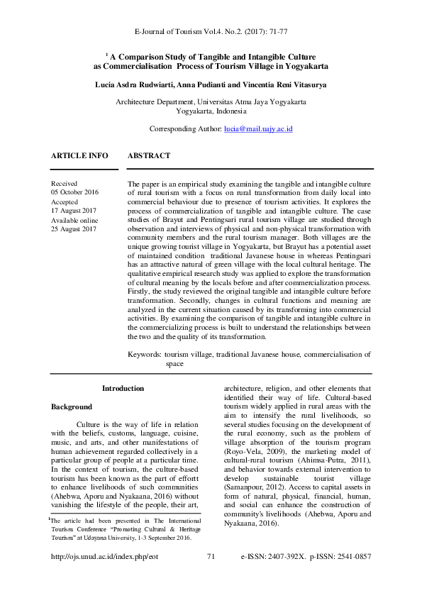 (PDF) A Comparison Study of Tangible and Intangible Culture as ...