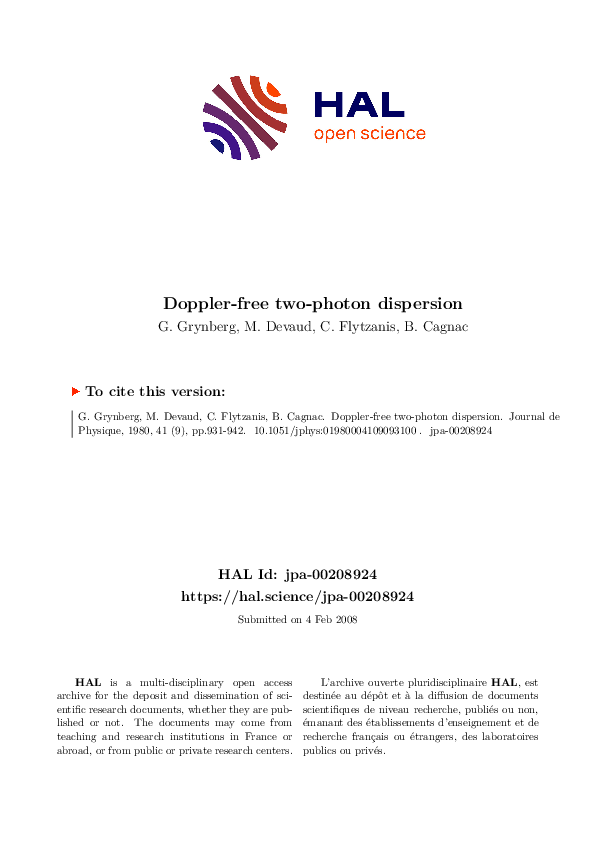 (PDF) Doppler-free two-photon dispersion