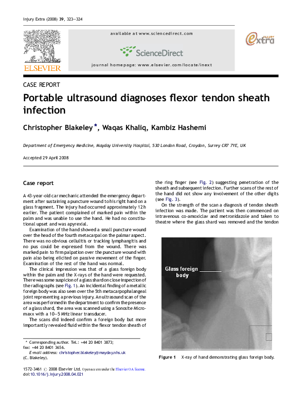 (PDF) Portable ultrasound diagnoses flexor tendon sheath infection