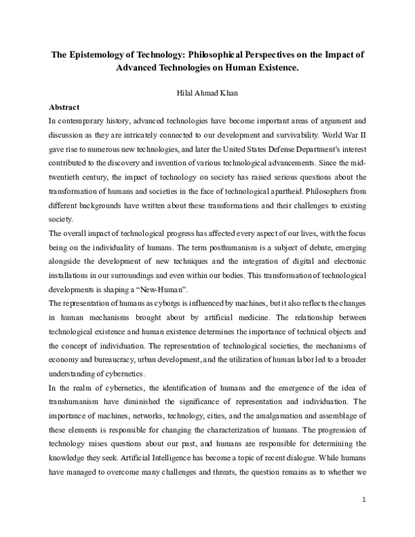 (PDF) The Epistemology of Technology: Philosophical Perspectives on the ...