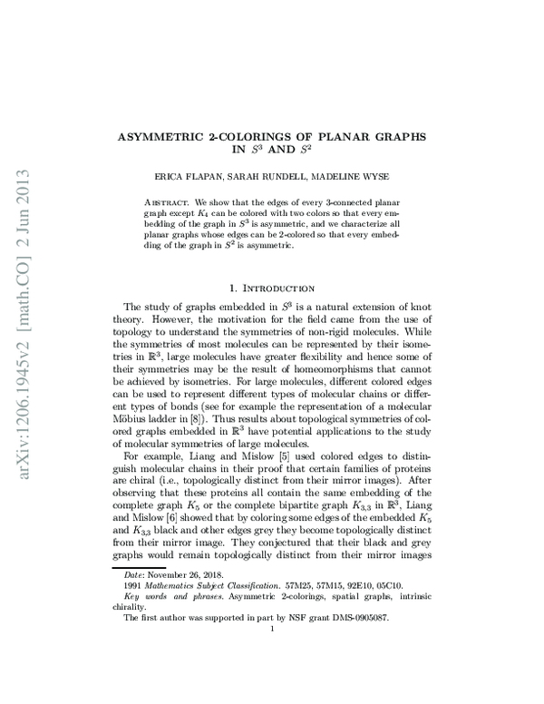 (PDF) Asymmetric 2-colorings of planar graphs in $S^2$ and $S^3$