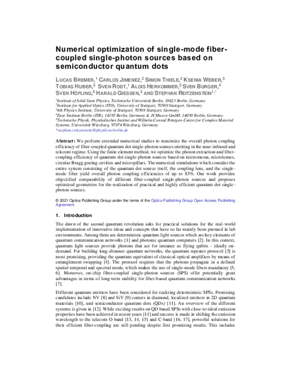(PDF) Numerical optimization of single-mode fiber-coupled single-photon sources based on ...