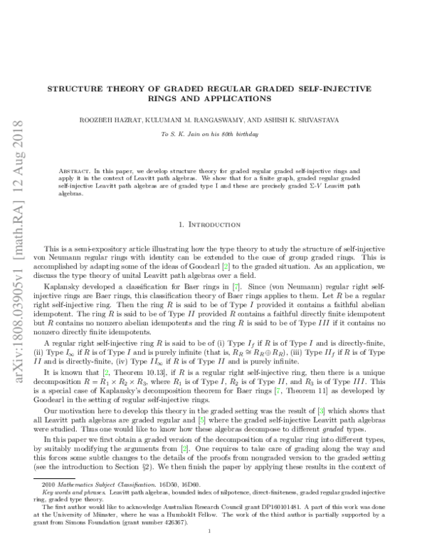 (PDF) Structure theory of graded regular graded self-injective rings ...