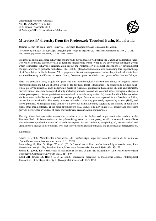 (PDF) Microfossils’ diversity from the Proterozoic Taoudeni Basin ...