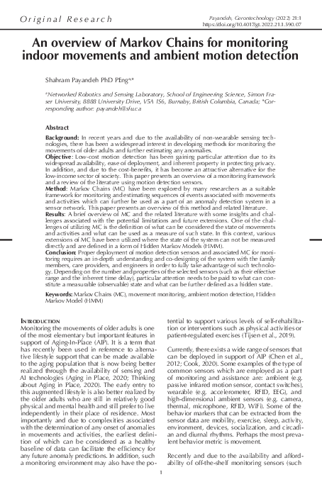 (PDF) An overview of Markov Chains for monitoring indoor movements and ambient motion detection