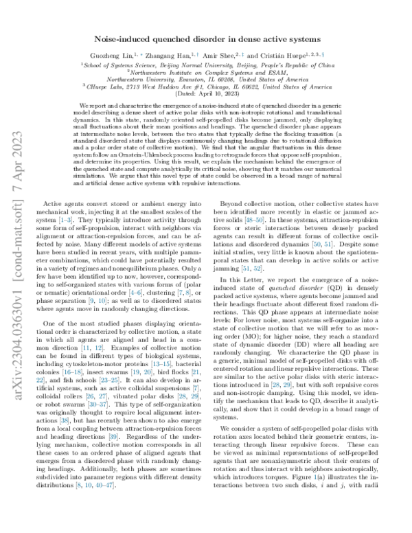 (PDF) Noise-induced quenched disorder in dense active systems