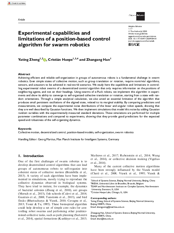 (PDF) Experimental capabilities and limitations of a position-based control algorithm for swarm ...