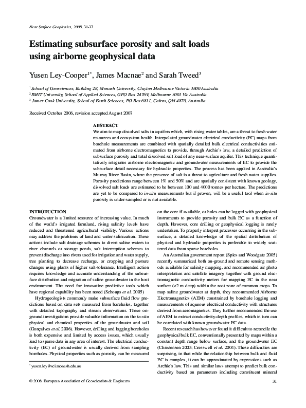(PDF) Estimating subsurface porosity and salt loads using airborne ...