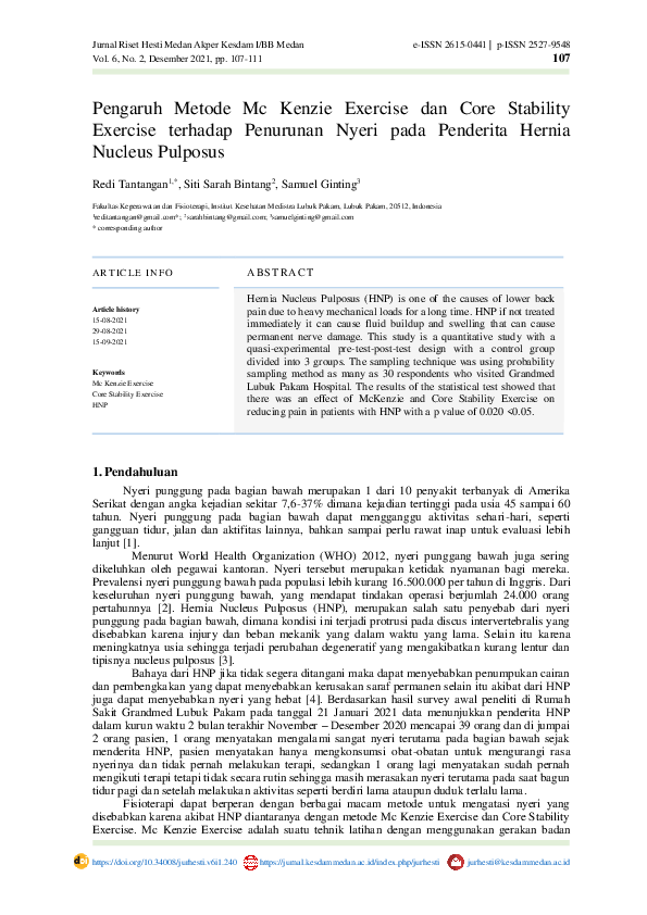 (PDF) Pengaruh Metode Mc Kenzie Exercise dan Core Stability Exercise ...