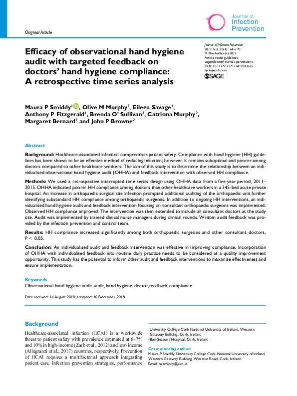 (PDF) Efficacy of observational hand hygiene audit with targeted ...