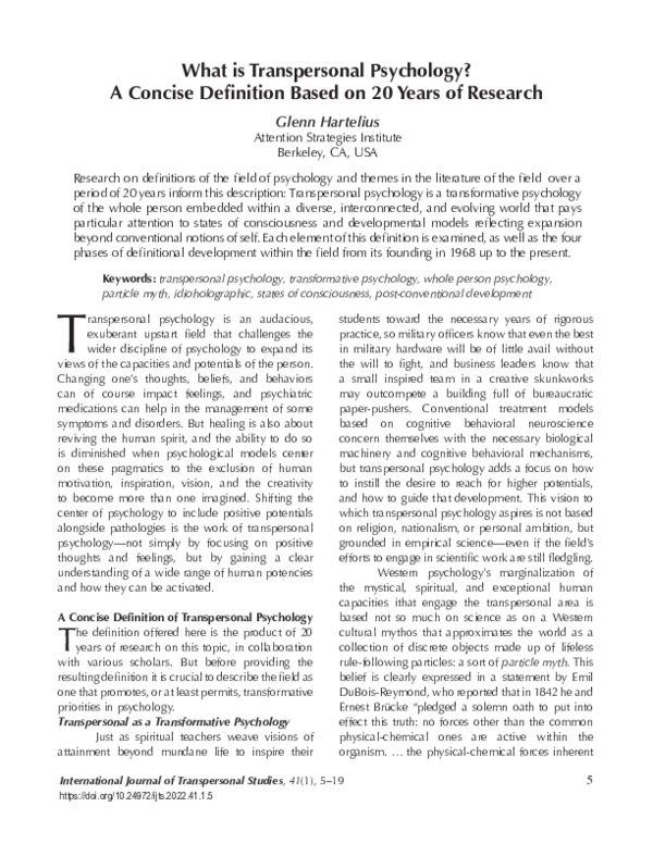 (PDF) What is transpersonal psychology? A concise definition based on ...