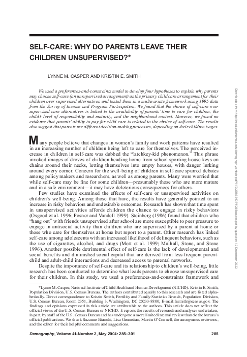 (PDF) Self-care: Why do parents leave their children unsupervised?