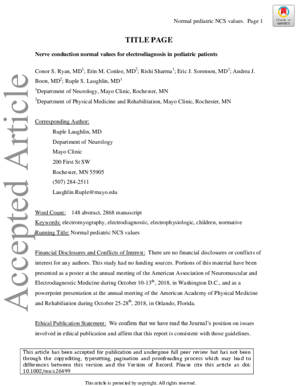 (PDF) Nerve conduction normal values for electrodiagnosis in pediatric ...