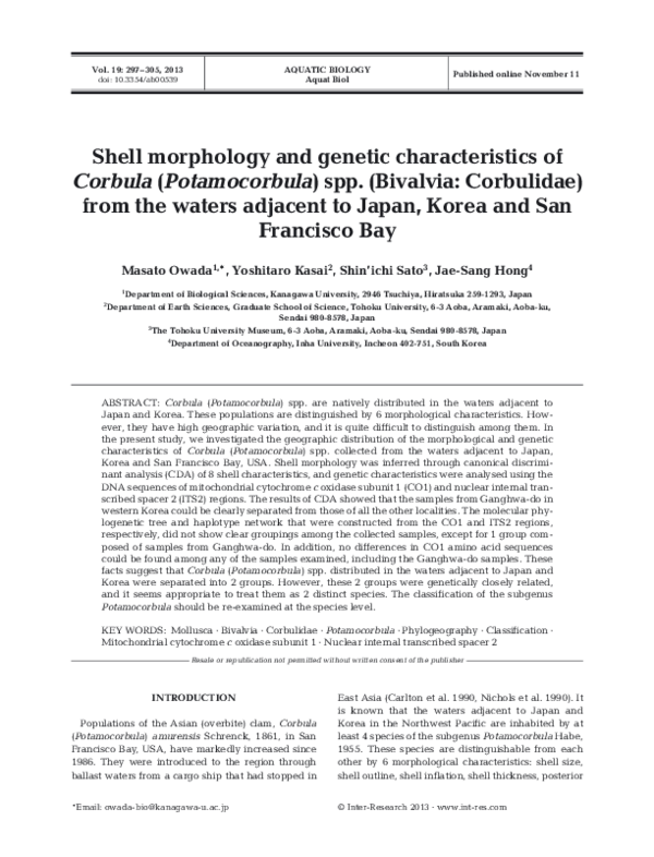 (PDF) Shell morphology and genetic characteristics of Corbula (Potamocorbula) spp. (Bivalvia ...