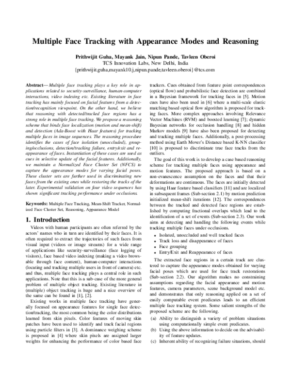 (PDF) Multiple Face Tracking with Appearance Modes and Reasoning