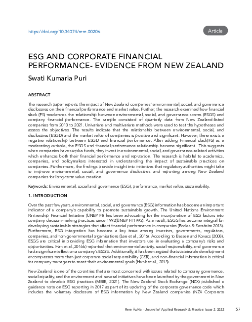 (PDF) ESG and Corporate Financial Performance - Evidence from New Zealand