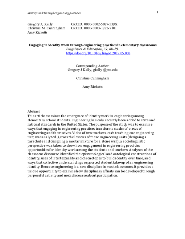 (PDF) Engaging in identity work through engineering practices in ...