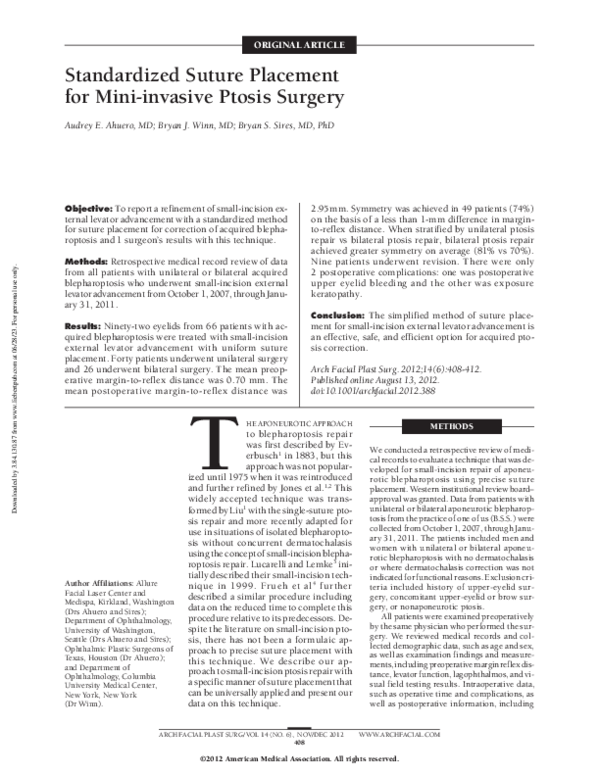 (PDF) Standardized Suture Placement for Mini-invasive Ptosis Surgery
