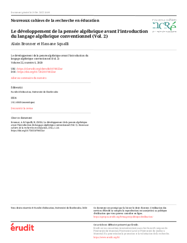 (PDF) Le développement de la pensée algébrique avant l’introduction du ...