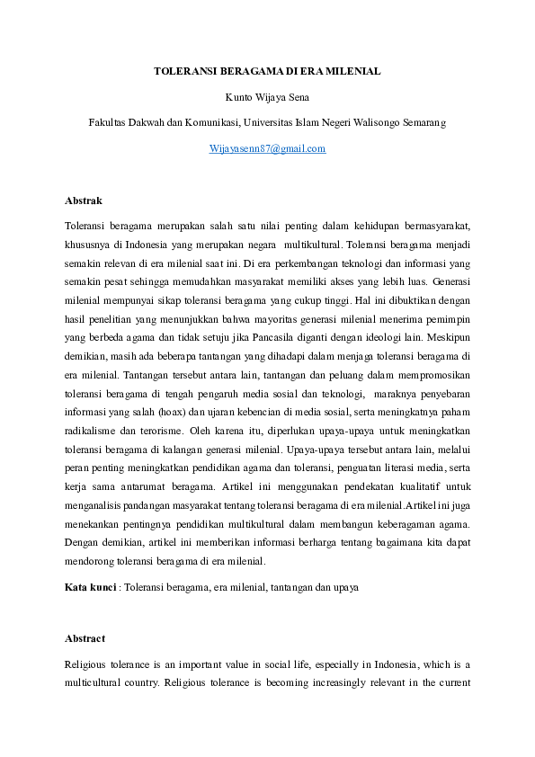 (PDF) TOLERANSI BERAGAMA DI ERA MILENIAL