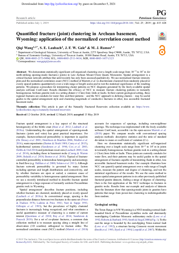 (PDF) Quantified fracture (joint) clustering in Archean basement, Wyoming: application of the ...