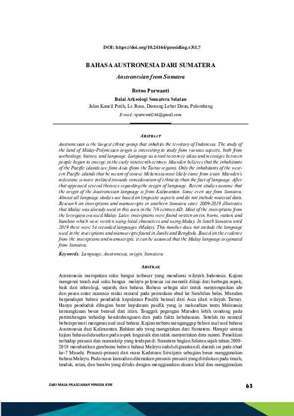 (PDF) Bahasa Austronesia Dari Sumatera
