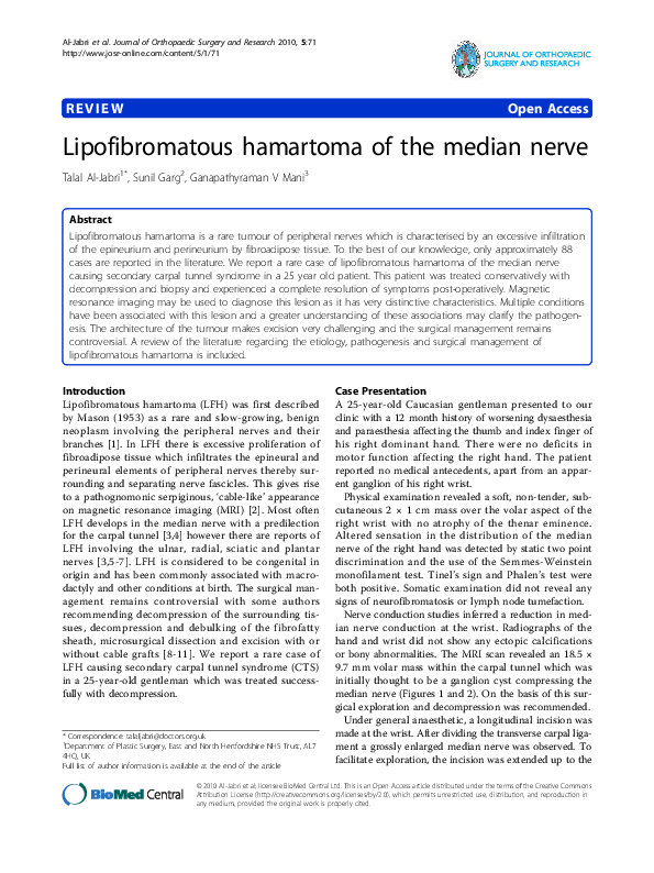 (PDF) Lipofibromatous Hamartoma of the Median Nerve