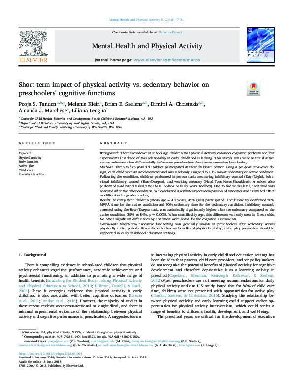 (PDF) Short term impact of physical activity vs. sedentary behavior on ...