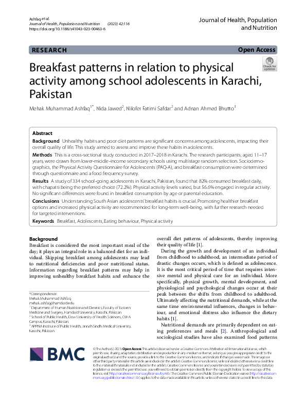 (PDF) Breakfast patterns in relation to physical activity among School ...