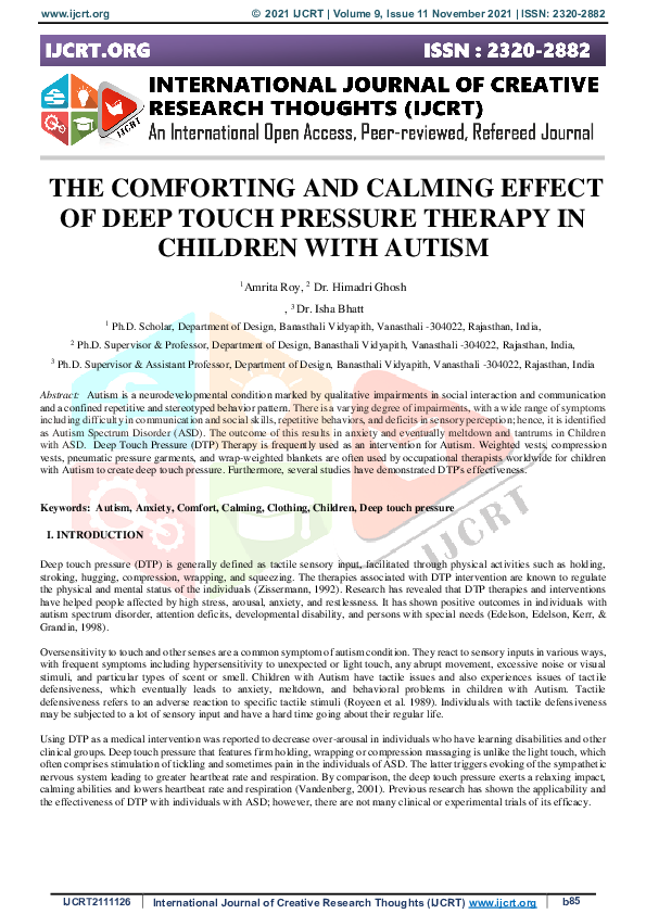 (PDF) The Comforting and Calming Effect of Deep Touch Pressure Therapy ...