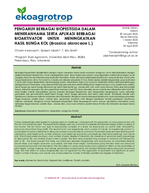 (PDF) PENGARUH BERBAGAI BIOPESTISIDA DALAM MENEKAN HAMA SERTA APLIKASI ...