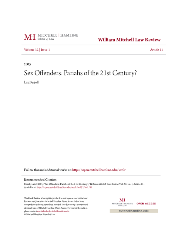 (PDF) Sex Offenders: Pariahs of the 21st Century?
