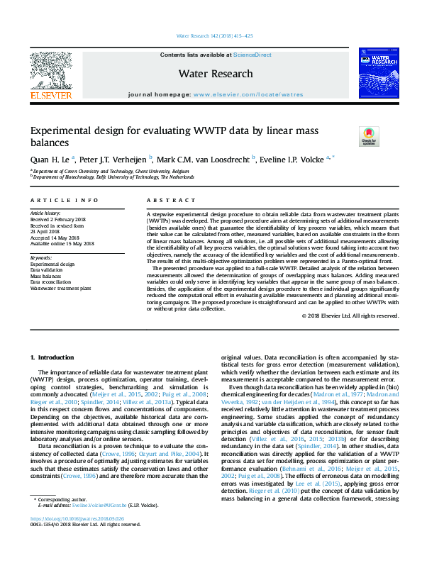 (PDF) Experimental design for evaluating WWTP data by linear mass ...