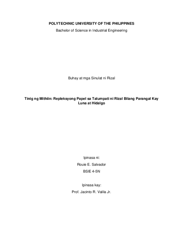 (PDF) Tinig ng Mithiin: Repleksyong Papel sa Talumpati ni Rizal Bilang ...