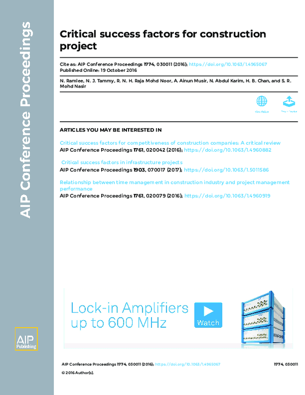 (PDF) Critical success factors for construction project