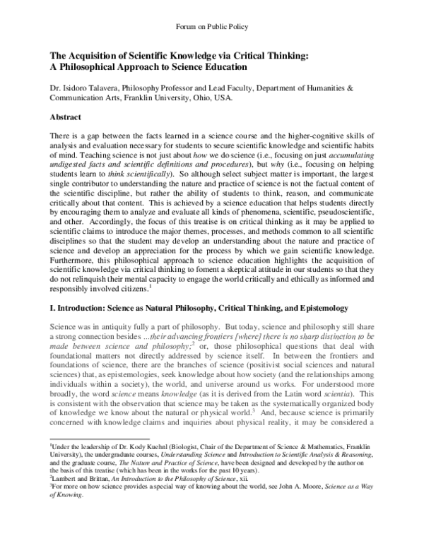 (PDF) The Acquisition of Scientific Knowledge Via Critical Thinking: A Philosophical Approach to ...