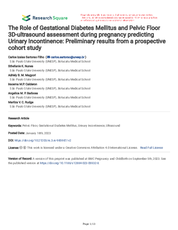 (PDF) The Role of Gestational Diabetes Mellitus and Pelvic Floor 3D ...