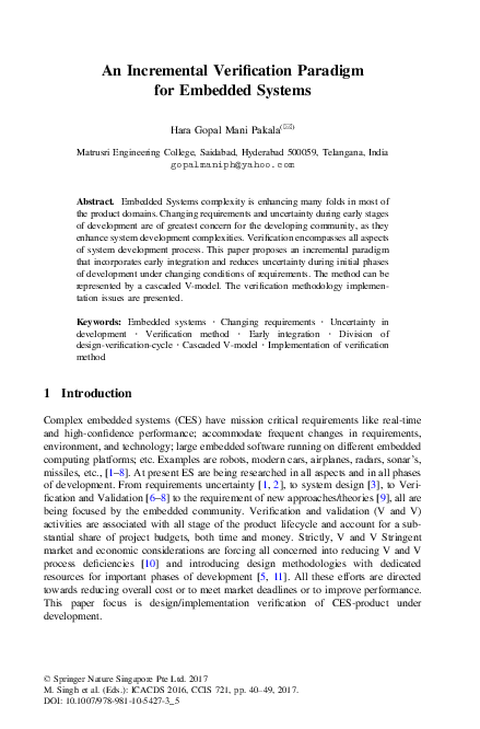 Pdf An Incremental Verification Paradigm For Embedded Systems