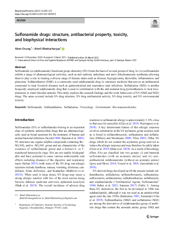 (PDF) Sulfonamide drugs: structure, antibacterial property, toxicity ...