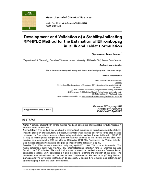(PDF) Development and Validation of a Stability-indicating RP-HPLC Method for the Estimation of ...