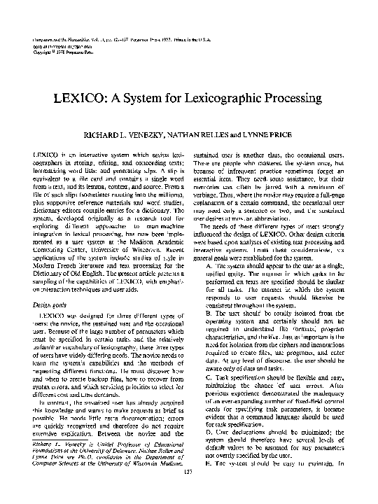 (PDF) LEXICO: A system for lexicographic processing